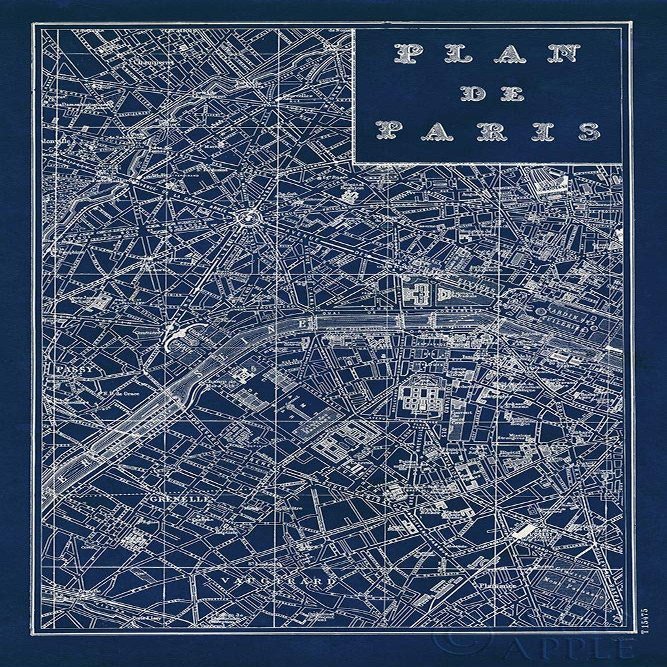 ArtExpert Blueprint Map Paris by Sue Schlabach - 12x18 Art Print Poster ...